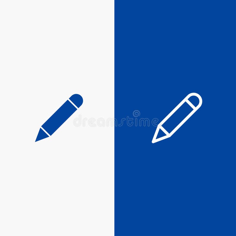 Pencil, Study, School, Write Line and Glyph Solid Icon Blue Banner Line ...