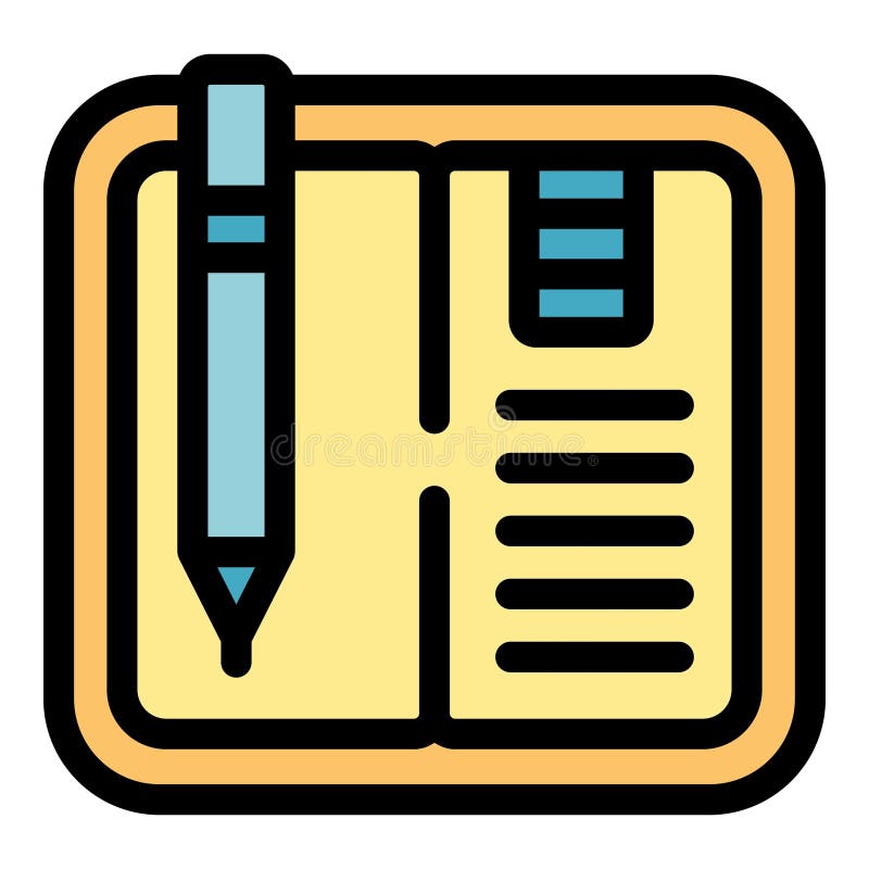 Pencil Taking Notes in Open Notebook with Bookmark Icon Stock Vector ...