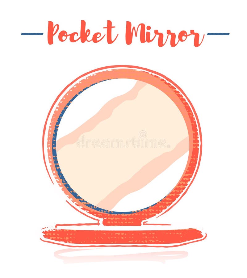 Pencil and Textured Style Orange Vector Illustration of a Pocket Mirror ...