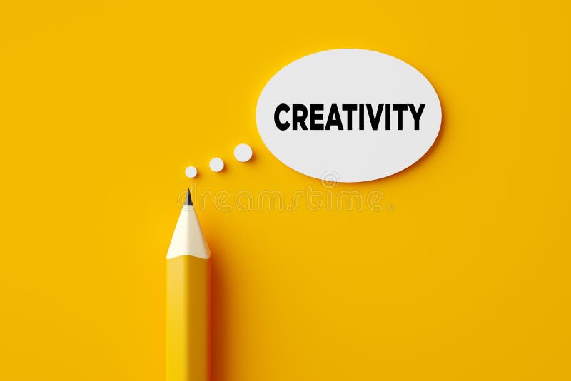 Pencil and Thought Bubble with the Word Creativity on Yellow Background ...