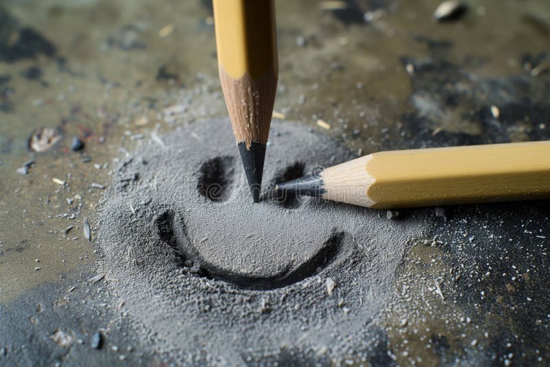 Pencil Tip Drawing a Smiley in Floor Dust Stock Image - Image of ...