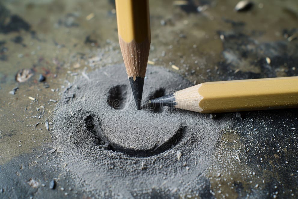 Pencil Tip Drawing a Smiley in Floor Dust Stock Image - Image of ...