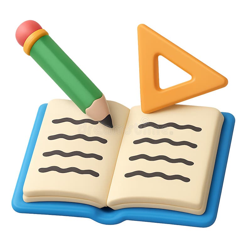 A Pencil is on Top of a Book with a Triangle on the Right Side Stock ...