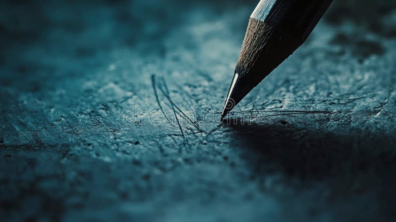 Pencil Drawing on Textured Surface in Low Light Showcasing Intricate ...