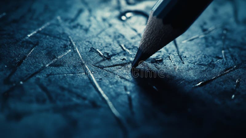 Pencil Drawing on Textured Surface in Low Light Showcasing Intricate ...