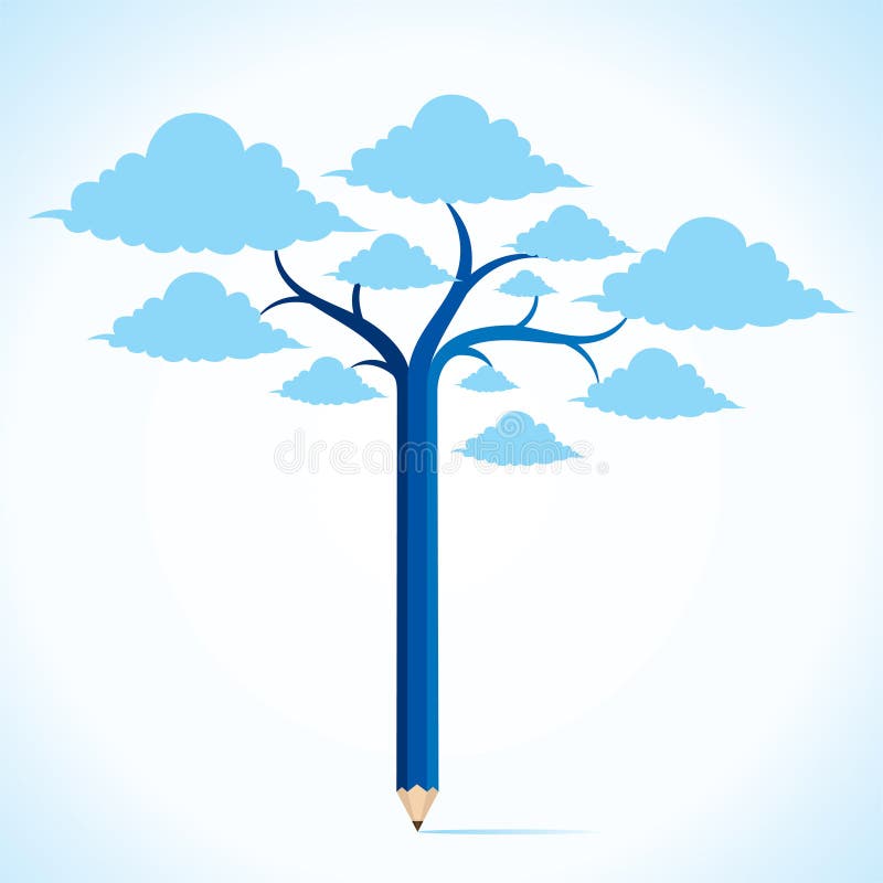 Pencil tree with clouds stock vector. Illustration of cloud - 27724710