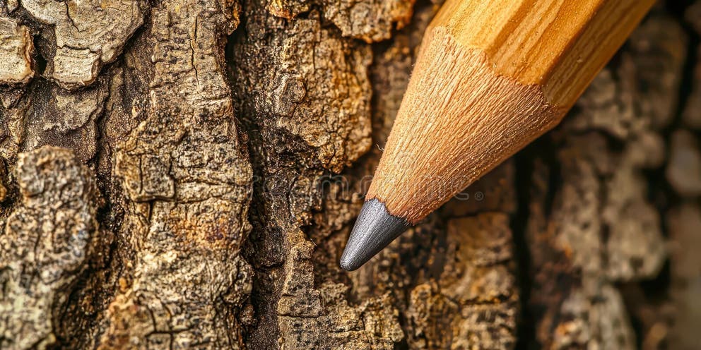 A Pencil is on a Tree Trunk Stock Photo - Image of material, blue ...
