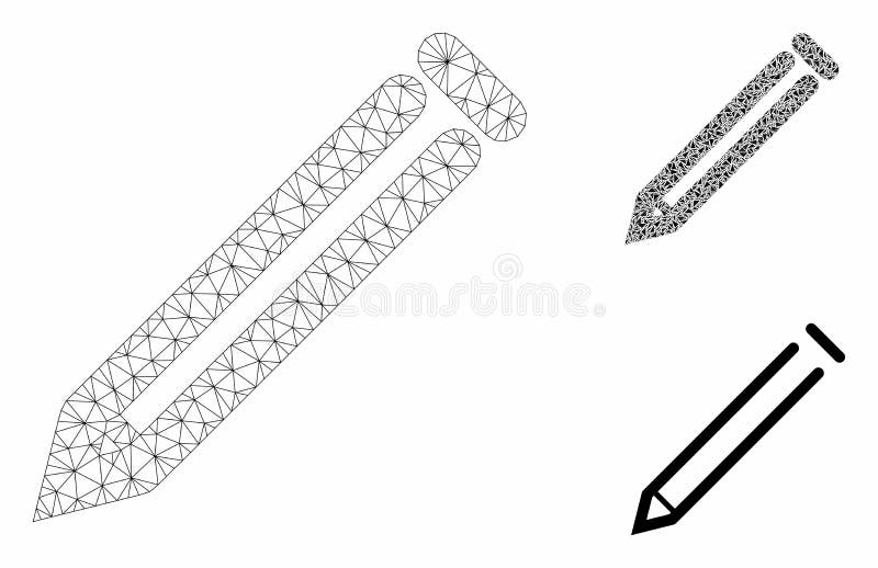 Pencil Vector Mesh Wire Frame Model and Triangle Mosaic Icon Stock ... Pencil Vector Mesh Wire Frame Model and Triangle Mosaic Icon Stock ...