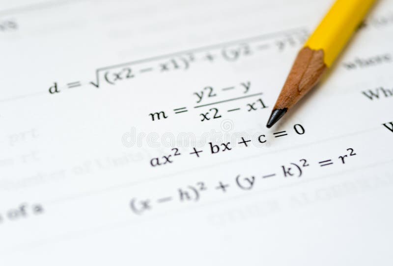 Pencil on White Paper with Mathematical Formulas Visible Stock Image ...