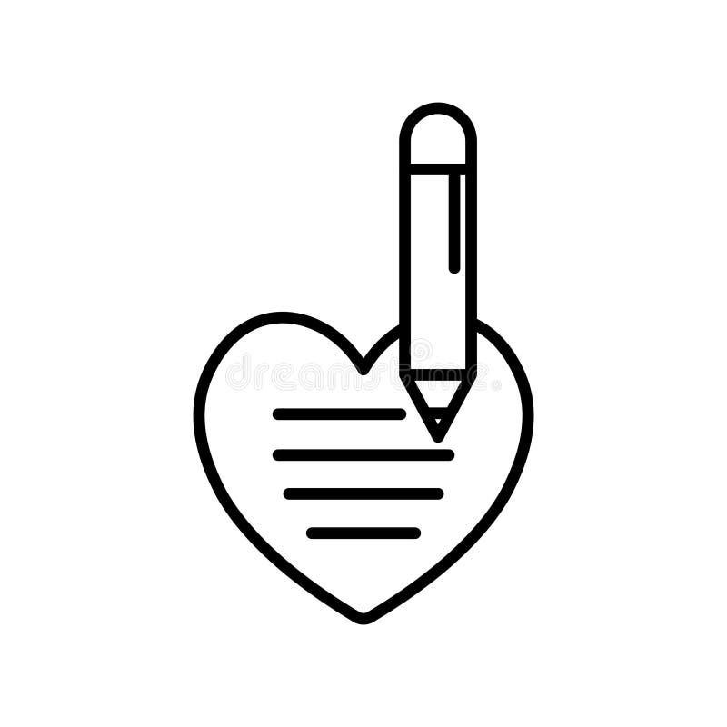 Pencil Write on Heart Icon Love Letter Symbol Stock Illustration ...