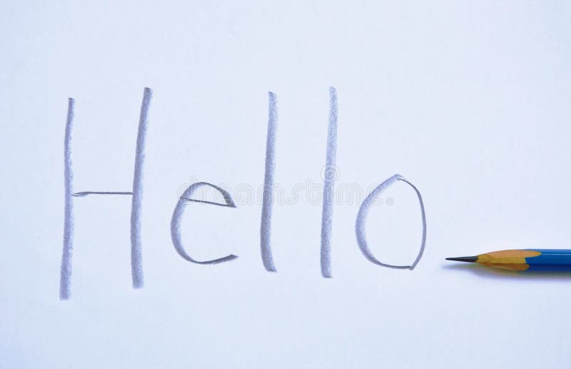 Pencil Write Hello Word on White Paper Stock Photo - Image of carbon ...