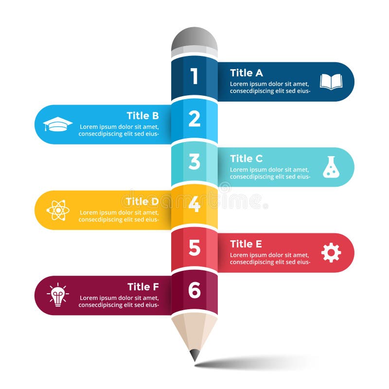 Pencil Write Infographic. Educational 3D Concept. 6 Steps Options ...