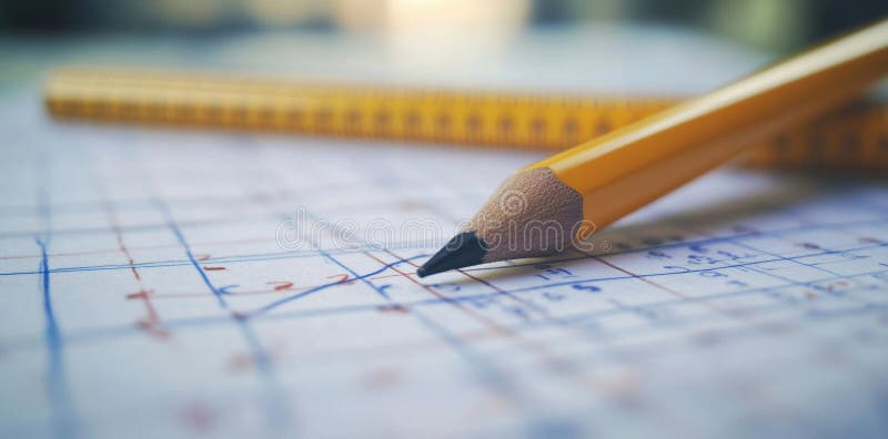 Pencil Writes on Graph Paper with a Ruler for Calculations and Data ...