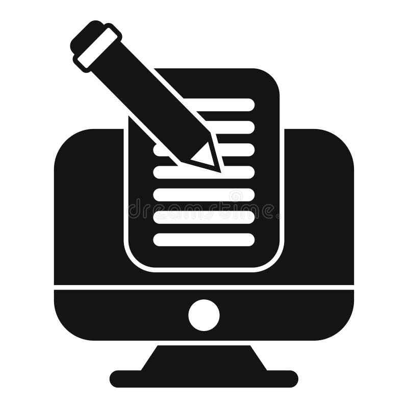 Pencil Writing on Document Displayed on Computer Screen Icon Stock ...