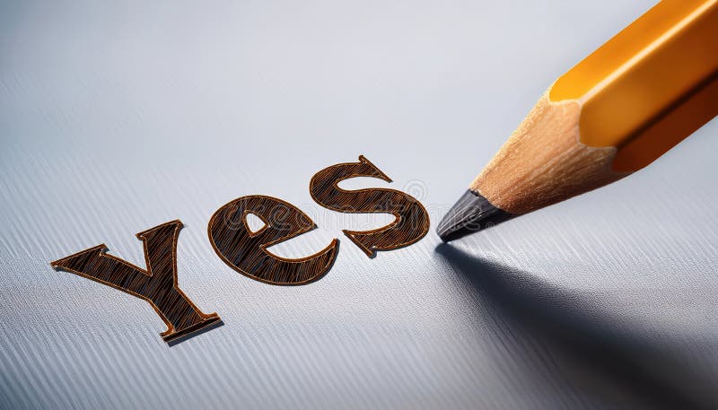 Pencil Writing the Word Yes on a Textured Surface in a Bright Workspace ...