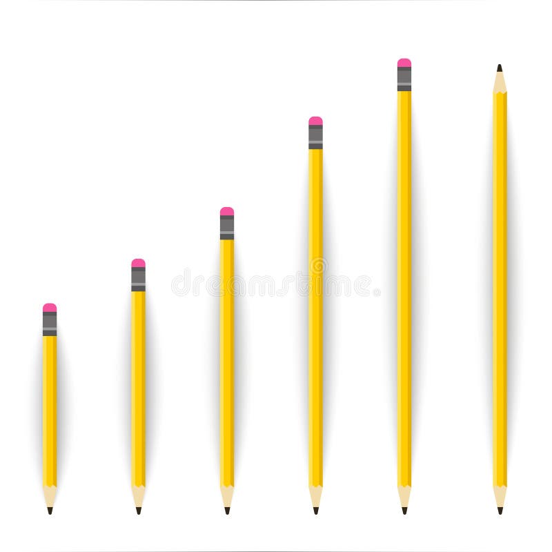Six Yellow Pencils are Arranged in Ascending Order by Height on a White ...