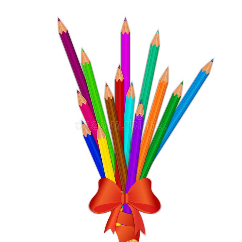 Pencils Bandaged with Red Ribbon with Bow Stock Illustration ...