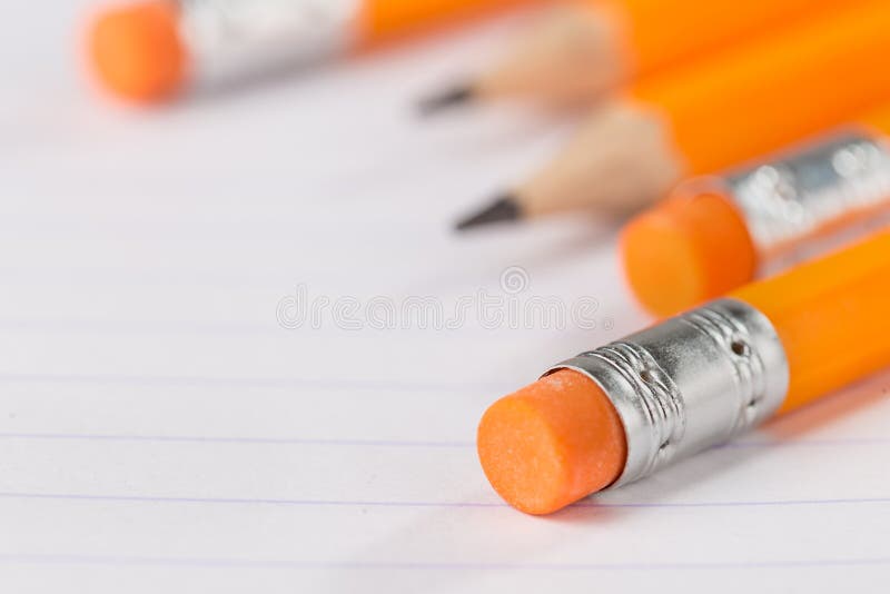 Pencils with an Eraser on the Back Side Lie on a Notebook Sheet in a ...