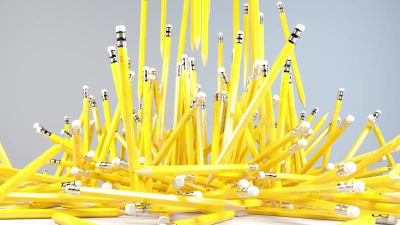 Pencils Falling from the Sky and Bouncing on a White Surface Stock ...