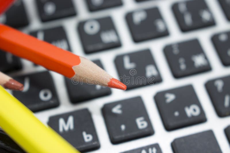 Pencils and keyboard stock image. Image of business, drawing - 81996215