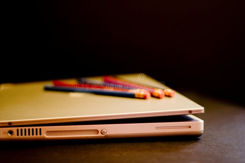 Pencils and laptop stock image. Image of middle, high - 1034583