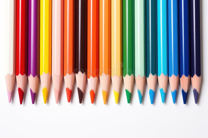 Pencils Organized by Color Spectrum on a White Desk Surface Stock Photo ...