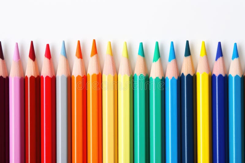Pencils Organized by Color Spectrum on a White Desk Surface Stock Photo ...
