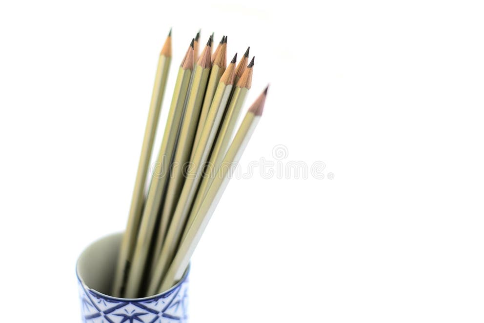 Pencils in Pail Isolated on White Stock Image - Image of supplies ...