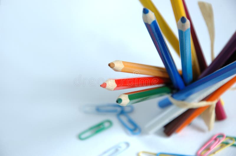 Pencils with paper clips stock image. Image of varicoloured - 10565041