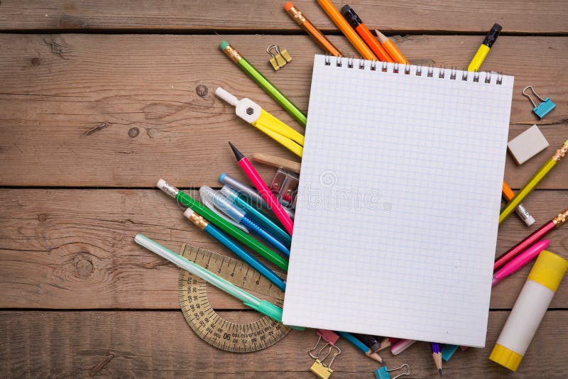 Pencils and Pens Student with a Notebook Stock Image - Image of ...