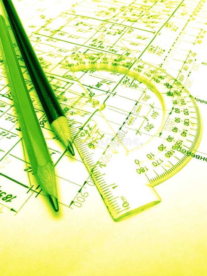 Pencils, Protractor and Drawings Stock Image - Image of pencil, repair ...