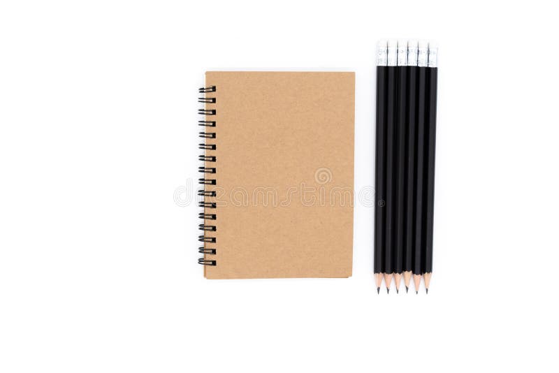 6 Pencils on the Right Side of the Book on a White Background Stock ...