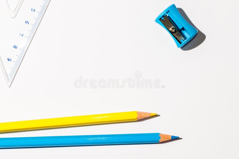 Pencils and a Ruller Over White Paper Stock Photo - Image of blank ...