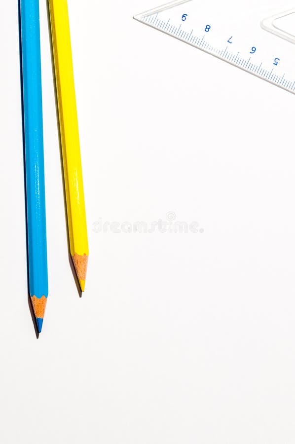 Pencils and a Ruller Over White Paper Stock Photo - Image of blank ...