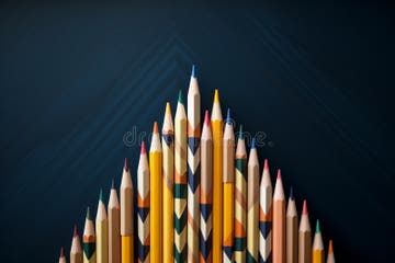 Pencils Stacked in Pyramid Pattern on a Dark Surface Stock Image ...
