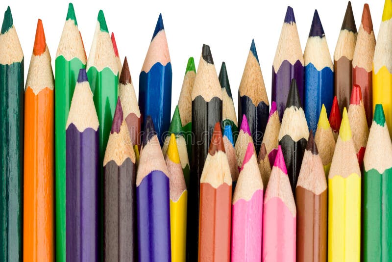 Colored Pencils in a Straight Row Stock Photo - Image of college, group ...