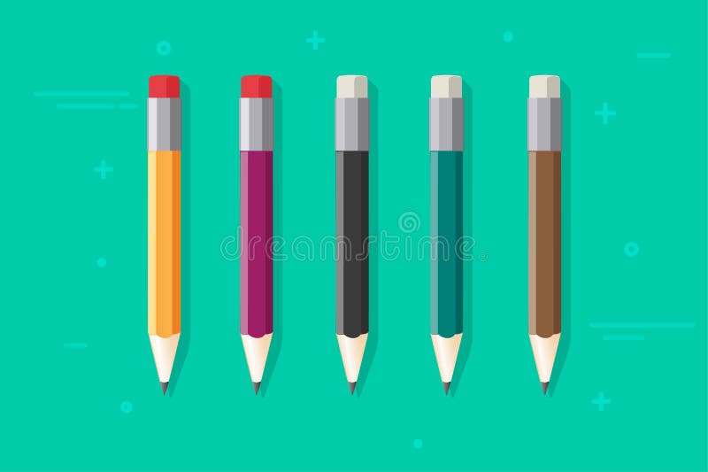 Pencils Vector Set Isolated, Flat Cartoon Color Pencil with Rubber ...