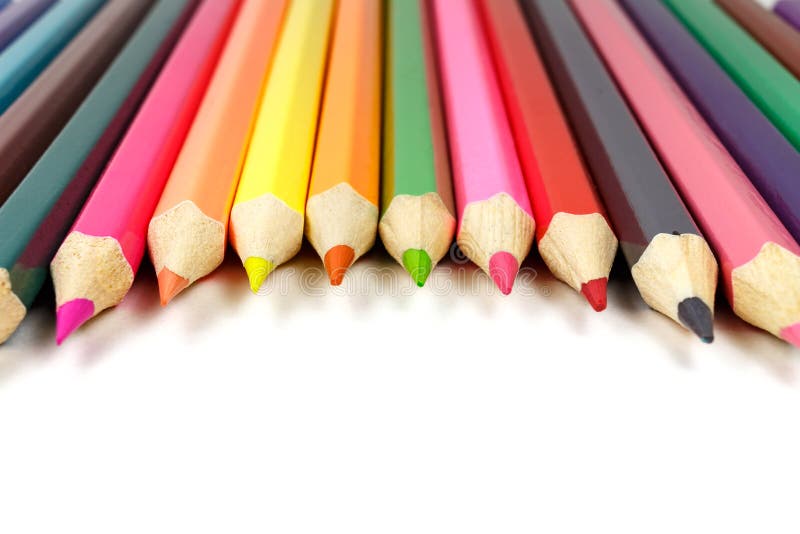 Pencils on a White Background Placed in a Semicircle, Front View Stock ...