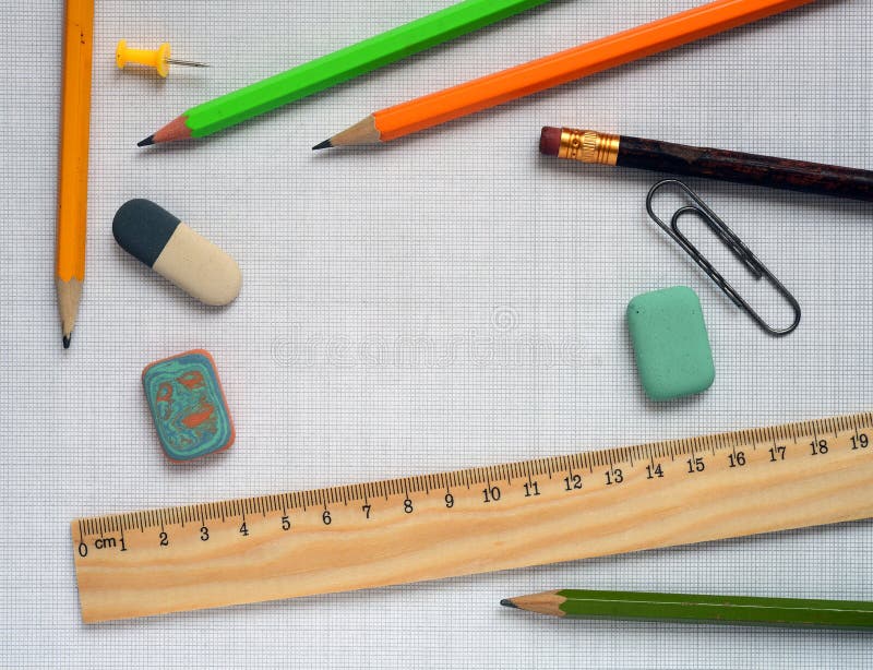 Pencils and wooden ruler stock image. Image of ruler - 85410693