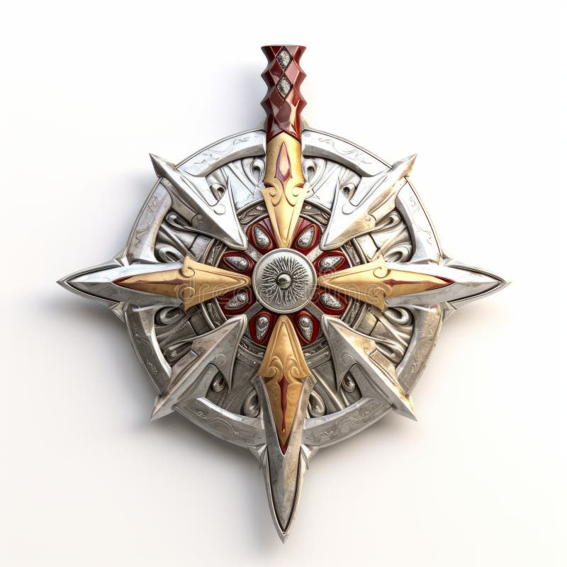 Intricately Sculpted Silver Compass with Red Blade - Zbrush Style Stock ...
