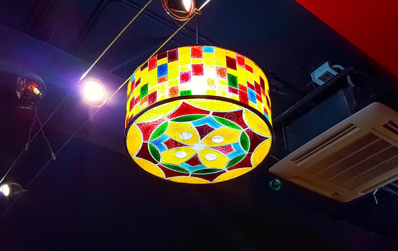 A Pendant Lamp with Multi-colored Glass Elements in a Stained Glass ...