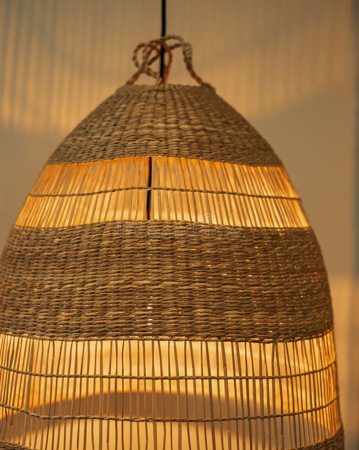 Pendant Light with Wicker Lampshade, Rustic Style Stock Image - Image ...