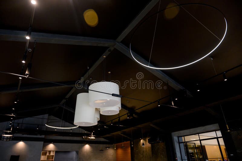 Pendant Lights in the Restaurant Interior Stock Photo - Image of ...