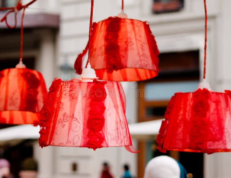 Pendant red lights outdoor stock image. Image of taste - 23809971