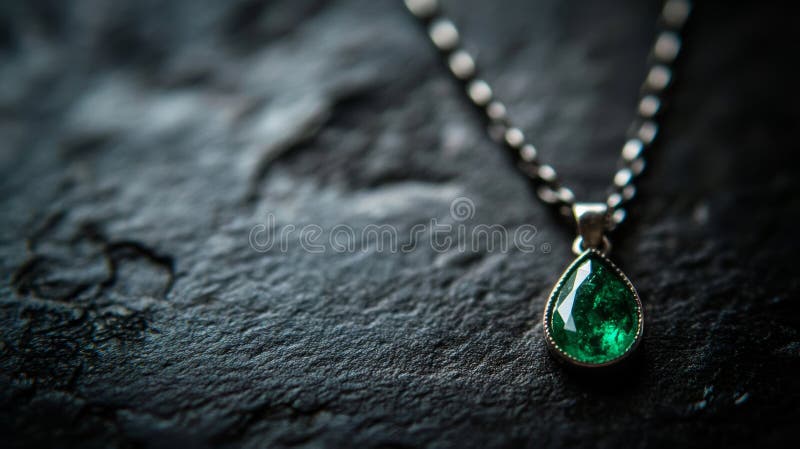 A Pendant with a Teardrop-shaped Emerald Gemstone Hangs from a Silver ...