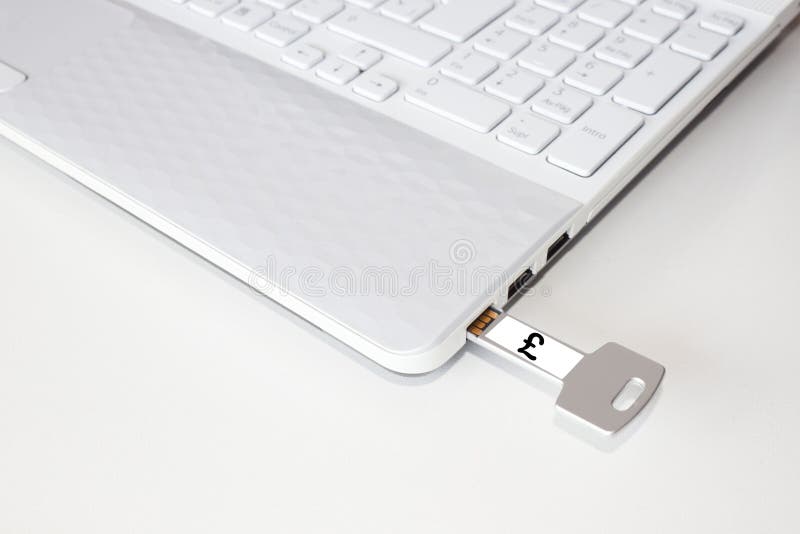 Pendrive in a Laptop with the Pound Sign Stock Image - Image of office ...