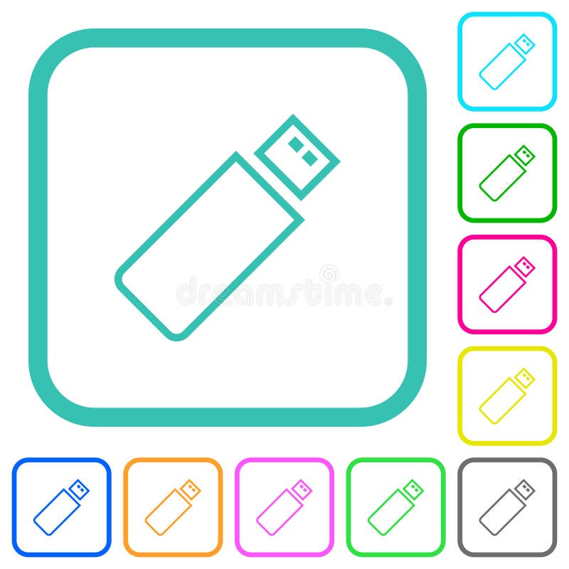 Pendrive Outline Vivid Colored Flat Icons Stock Vector - Illustration ...
