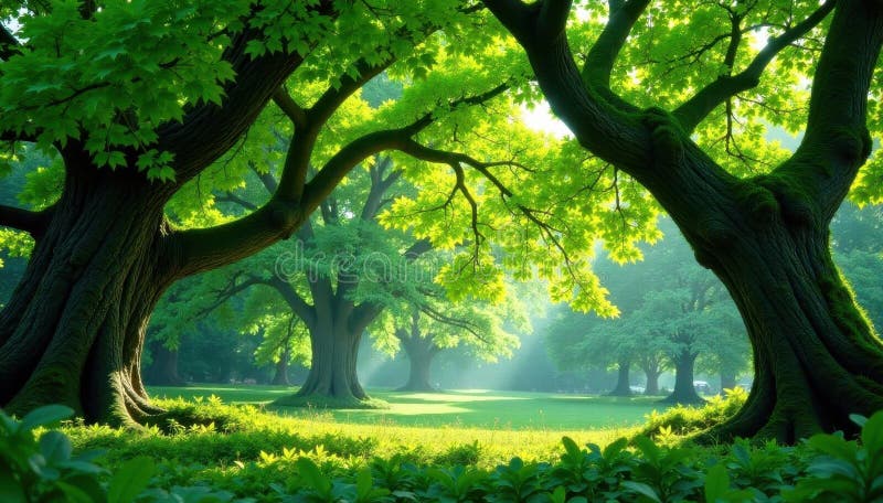 Pendulous Branches Arching Over, Lush Green Canopy, Full Frame ...