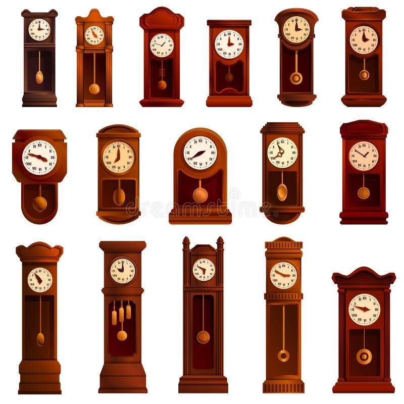 Pendulum Clock Icons Set, Cartoon Style Stock Vector - Illustration of historic, cartoon: 173401202