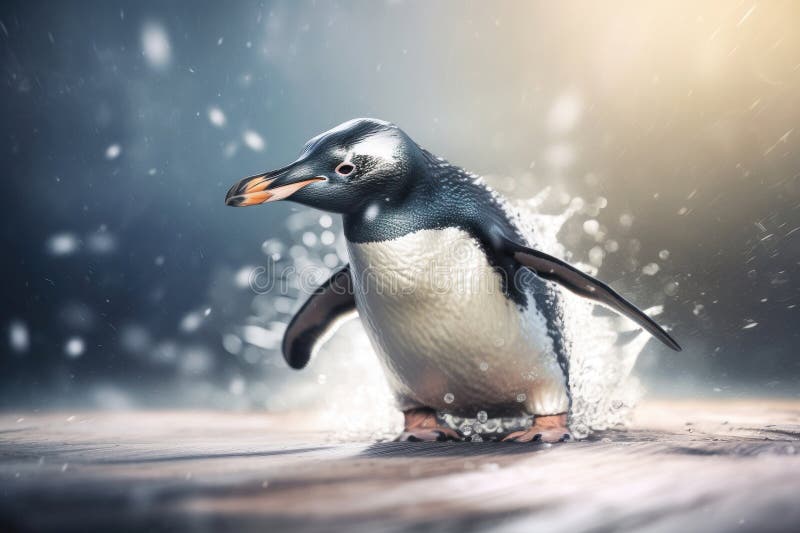 Penguin in Action. AI Generated Stock Photo - Image of papua, splash ...